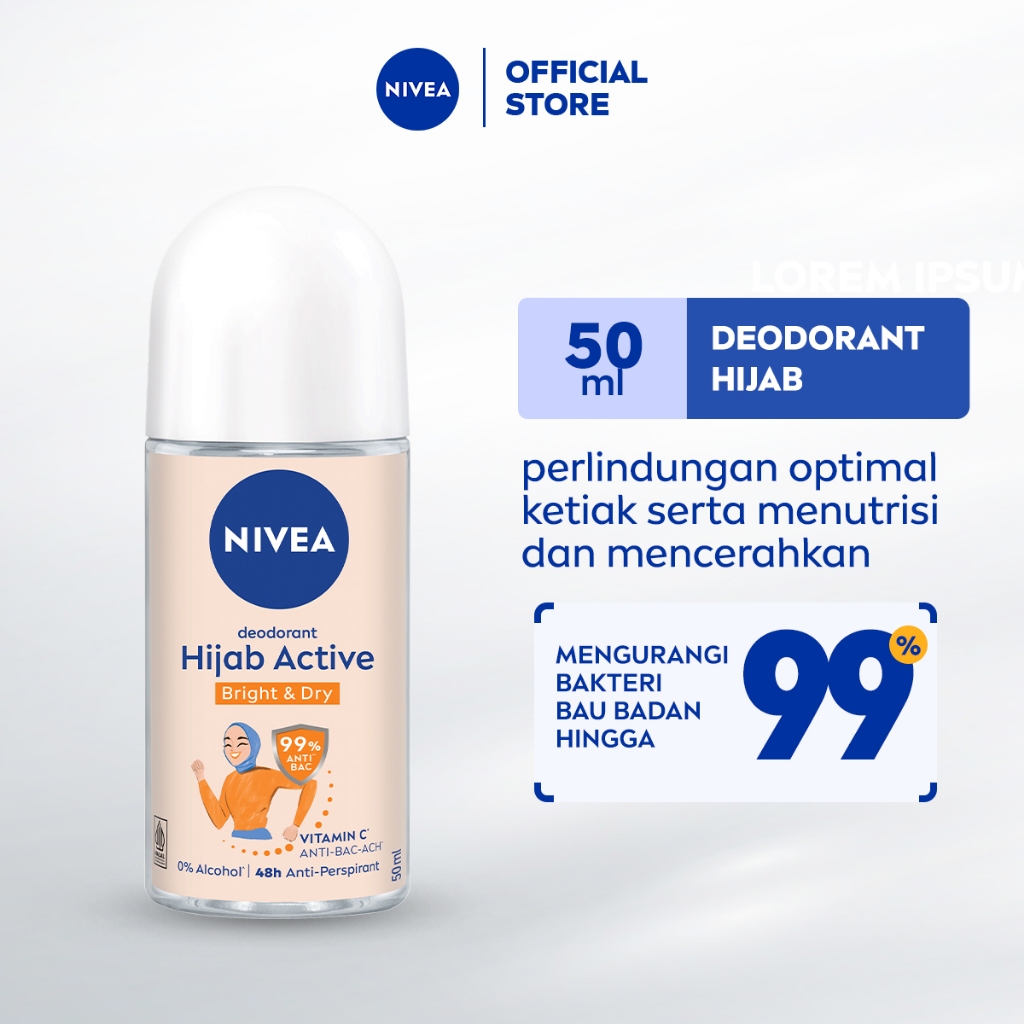 Nivea Deodorant Roll On 50ml - Hijab Active Bright & Dry