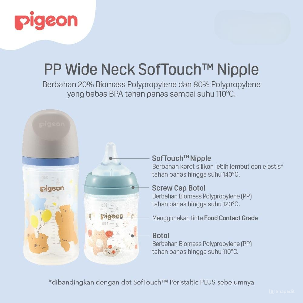 Pigeon Baby Bottle - PP Wide Neck SofTouch Nipple 160ml Kucing (Umur 0+ Bulan) Botol Susu Bayi