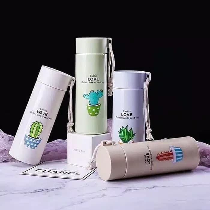 Botol Minum Kaca LOVE CACTUS 350ml (Botol Kaktus)