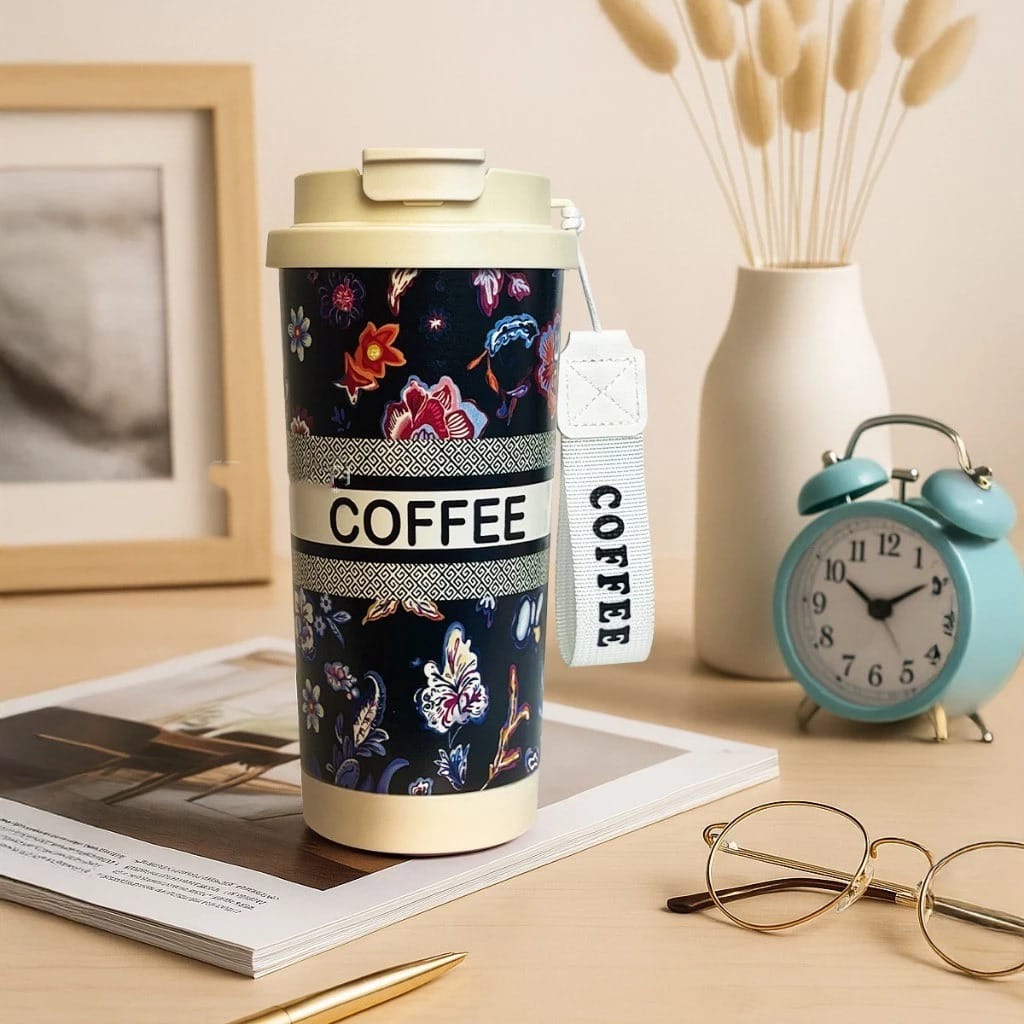 Botol Tumblr Coffee Stainless MOTIF 530ml - CREAM (Free Tali Strap ...