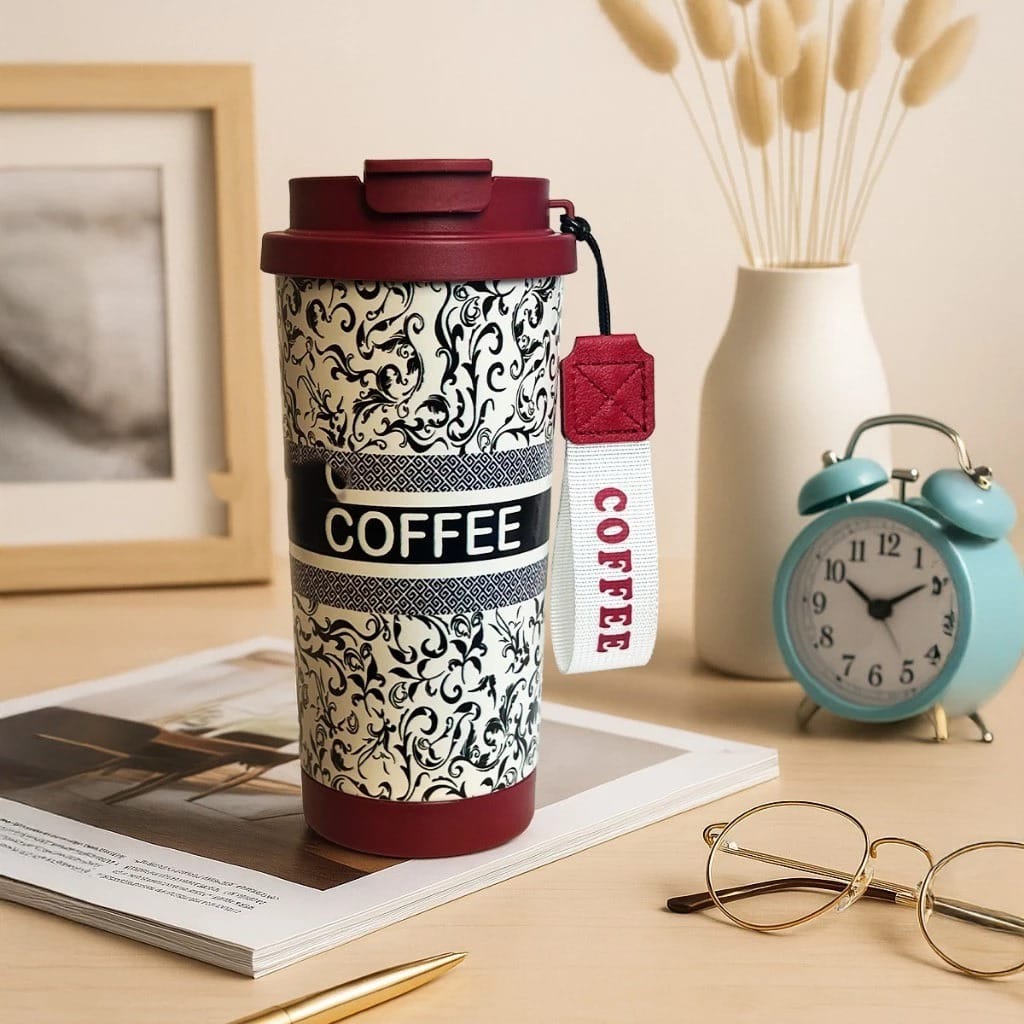 Botol Tumblr Coffee Stainless MOTIF 530ml - MERAH (Free Tali Strap ...