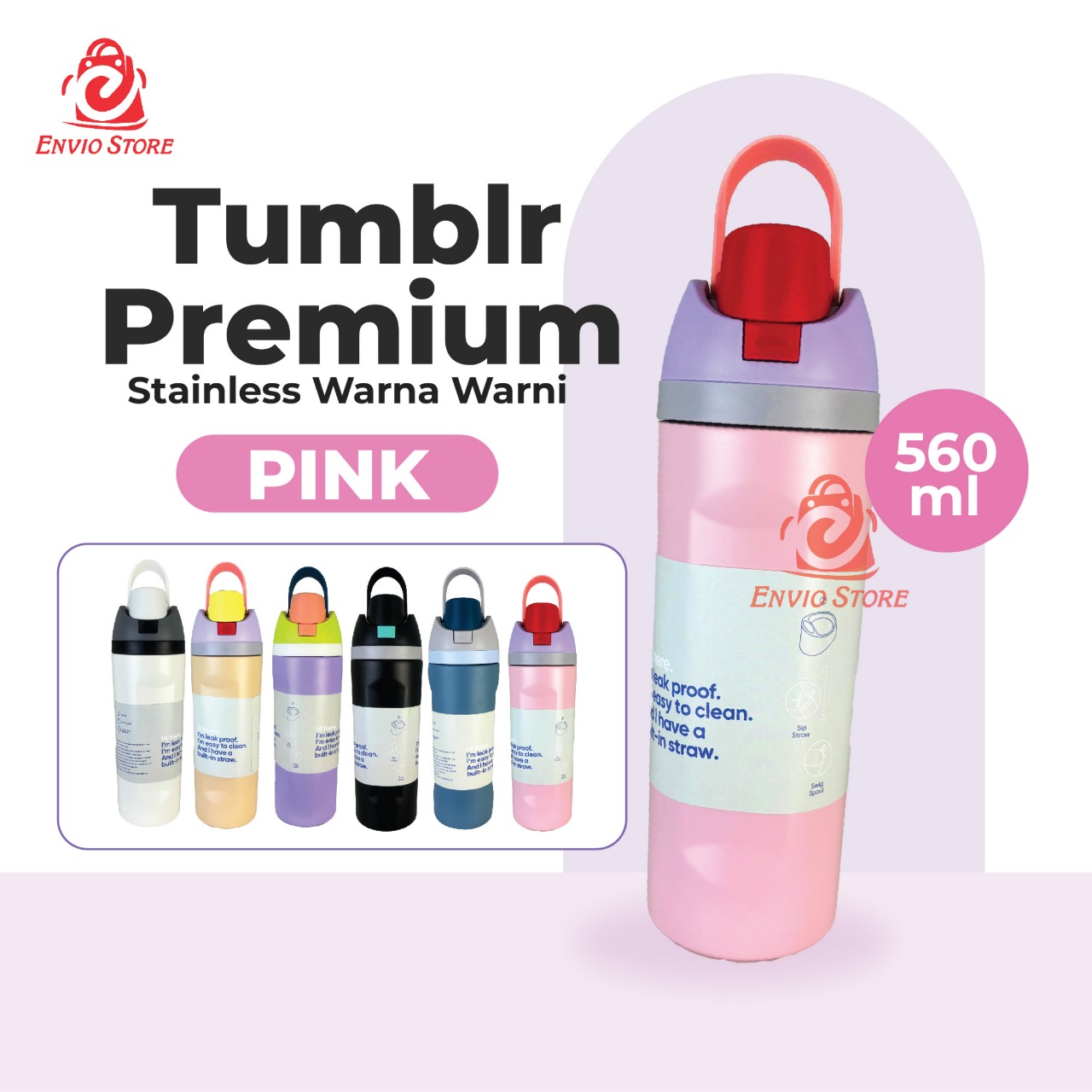 Tumblr Premium Stainless Warna Warni 560ml (2376) - PINK (Botol Tahan ...