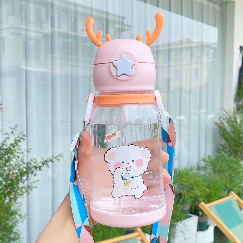 Botol Minum Tanduk Rusa + Tali 600ml - PINK (BZ 247)
