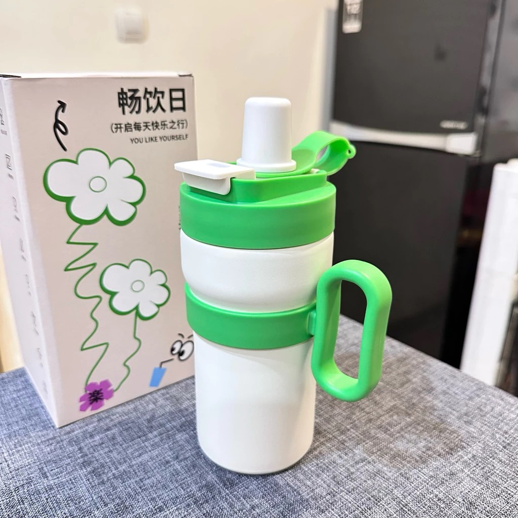 Tumbler Botol Minum Korea Aesthetic Stainless 500ml - PUTIH HIJAU (9107)