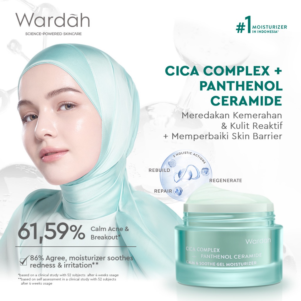 Wardah Gel Moisturizer 30gr - Cica Complex + Panthenol Ceramide (Hijau)