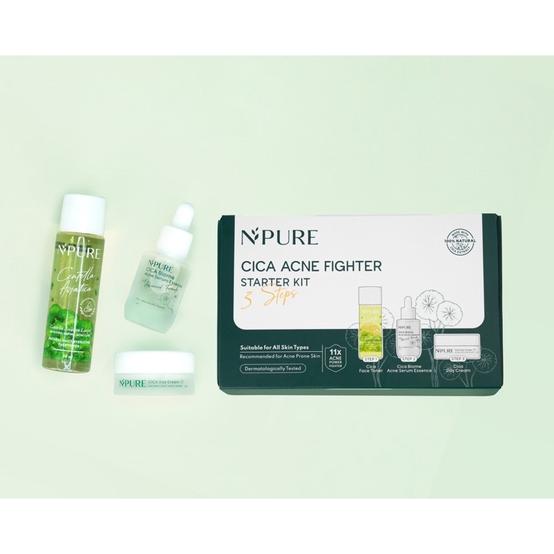 Npure Cica Acne Fighter Starter Kit 3Steps (Face Toner, Serum, Day Cream)